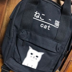 Bags | Japanese Backpack Black With Cute White Cat Kawaii | Poshmark